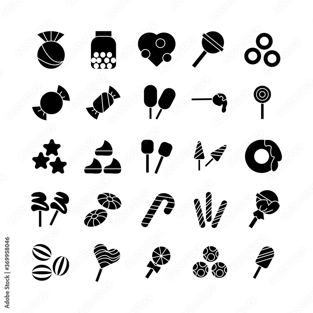 Candy icon set vector solid for website, mobile app, presentation ...