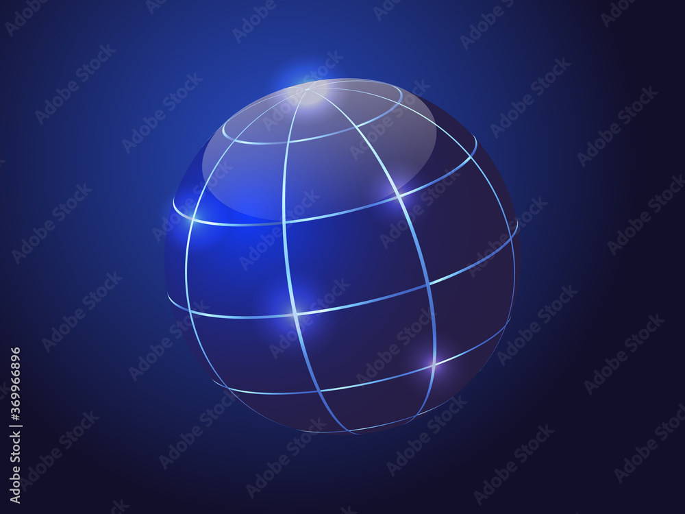 Geographic background with globe, meridians and luminous points. Vector ...