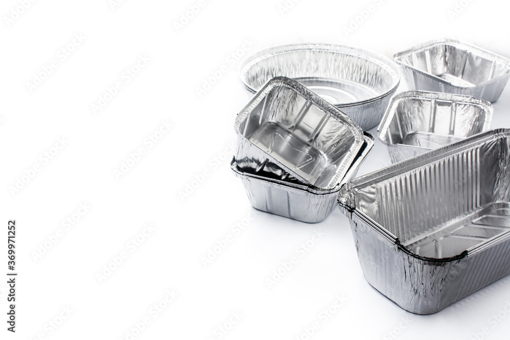 Disposable metal food container isolated on white background.Copy space ...