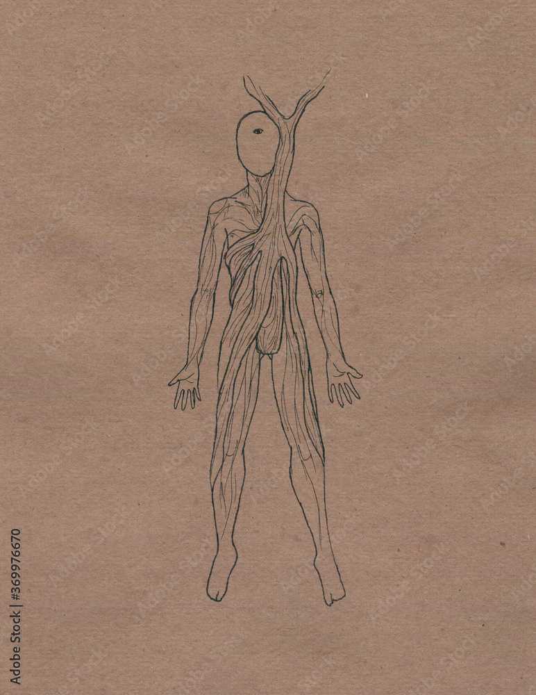 Esoteric and magic illustration of a human in graphics. Soul and body ...