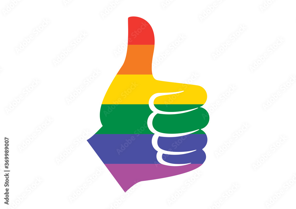 Thumb up shape rainbow flag vector. Thumb up like hand lgbtq colors ...