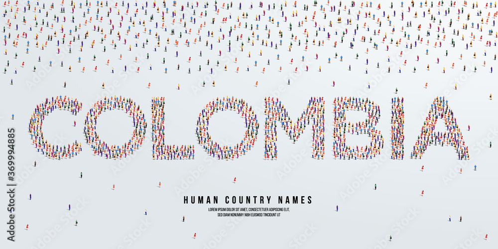 Human country name Colombia. large group of people form to create ...