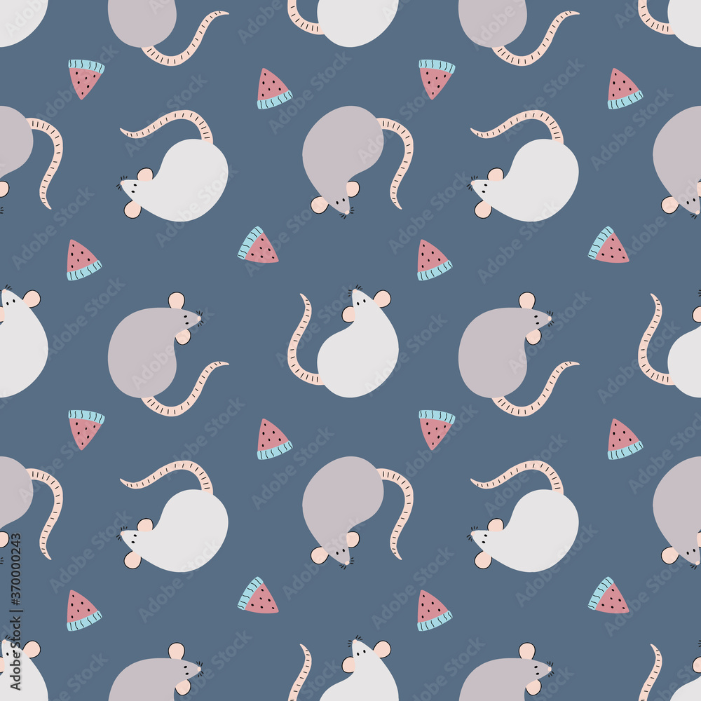 Vector pattern of cute rats on dark blue background. Cute cartoon ...