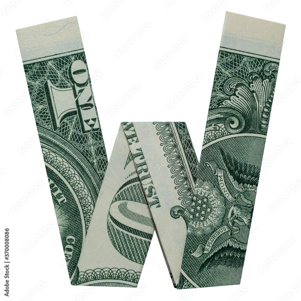 Money Origami LETTER W Character Folded with Real One Dollar Bill ...