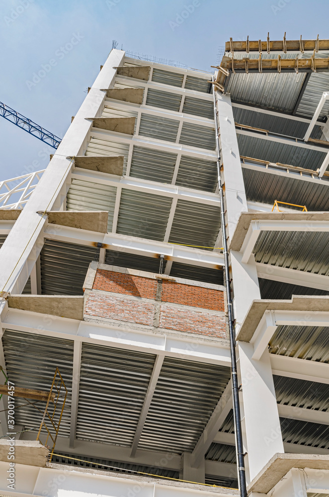 Metal structure panels and first brick wall Construction development ...