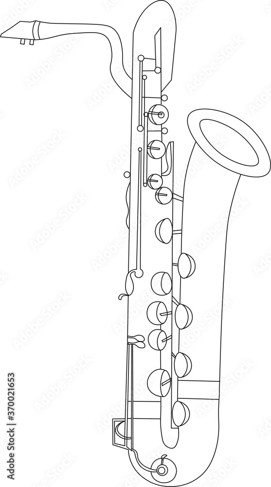 Vetor de Simple black line drawing of outline Baritone Saxophone ... Vetor de Simple black line drawing of outline Baritone Saxophone ...