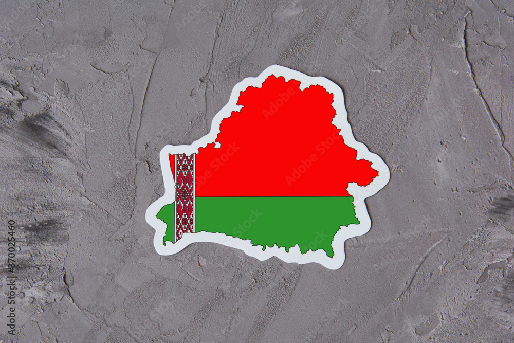 Country border outline map of Belarus. Shape and national flag of the ...