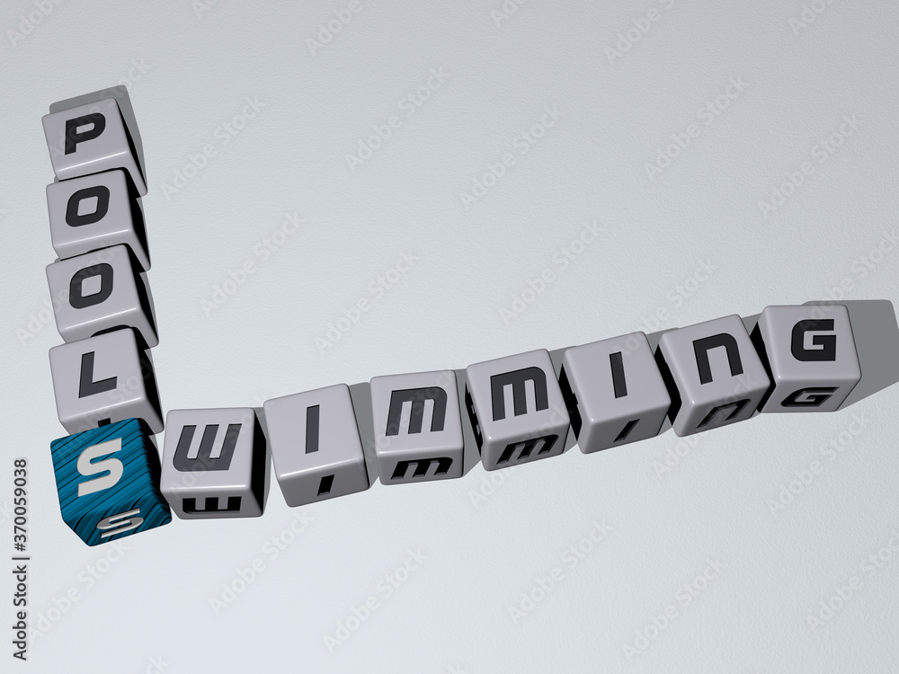 crosswords of SWIMMING POOLS arranged by cubic letters on a mirror ...