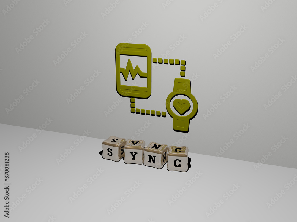 3D representation of SYNC with icon on the wall and text arranged by ...