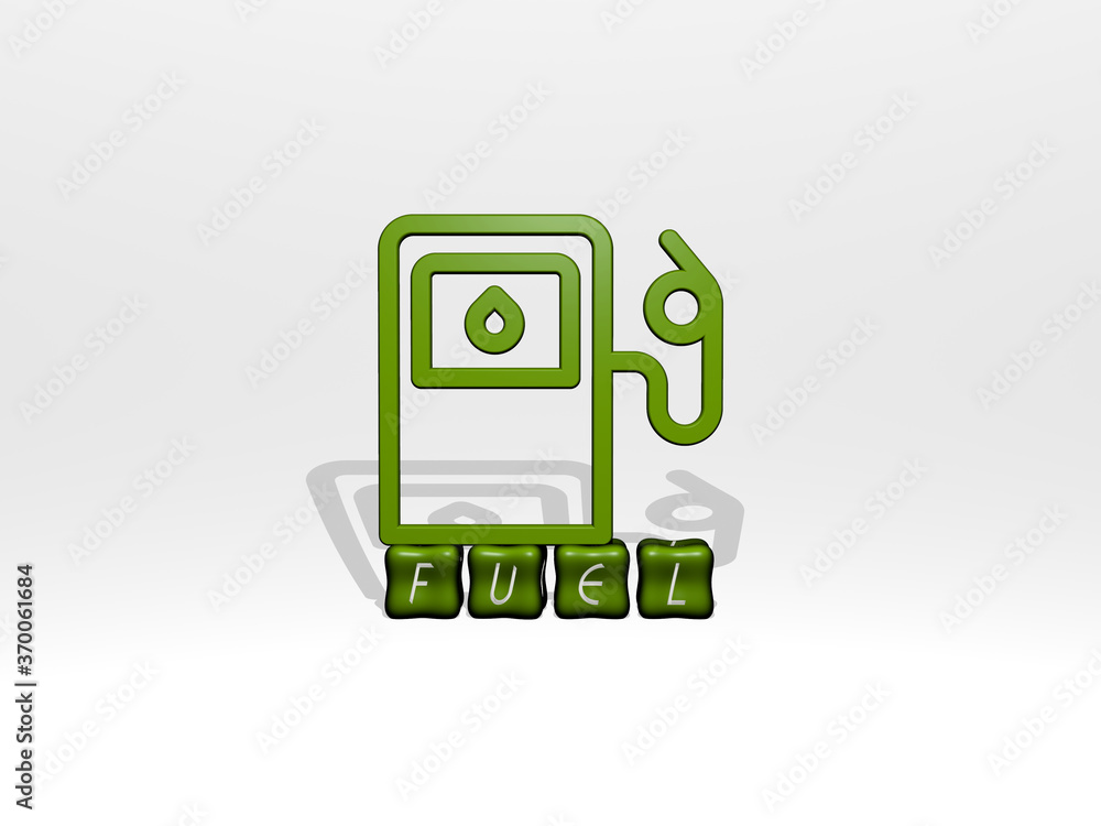 3D representation of FUEL with icon on the wall and text arranged by ...