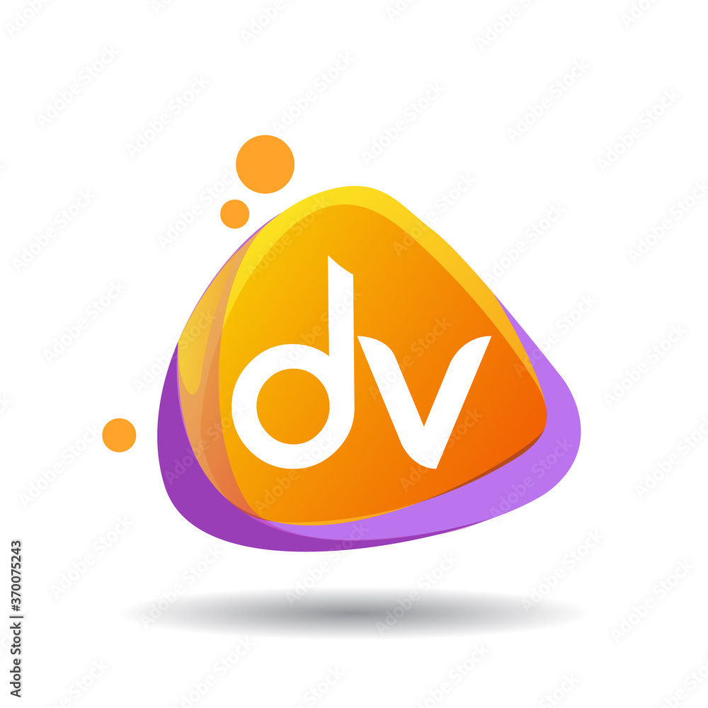Letter DV logo in triangle splash and colorful background, letter ...