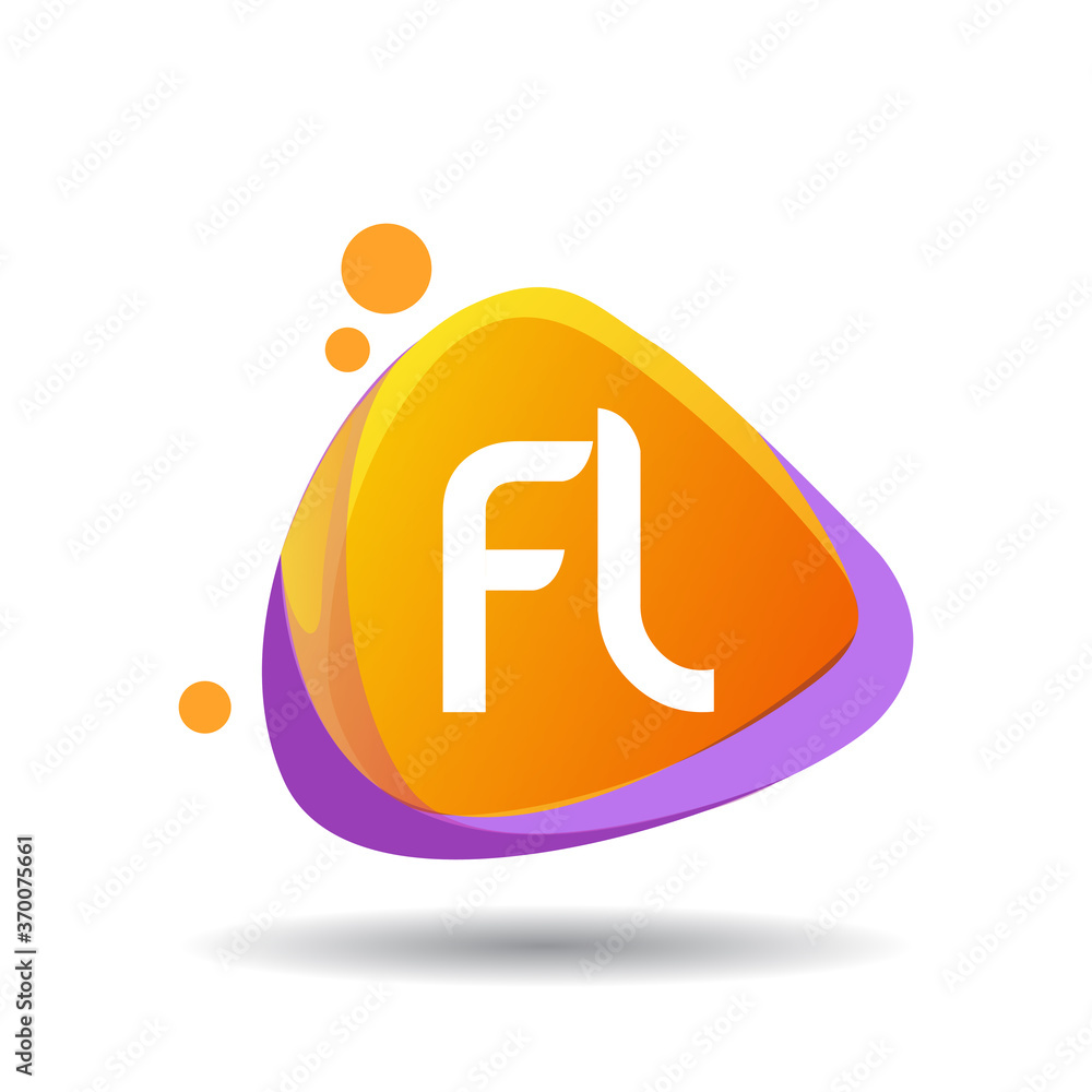 Letter FL logo in triangle splash and colorful background, letter ...