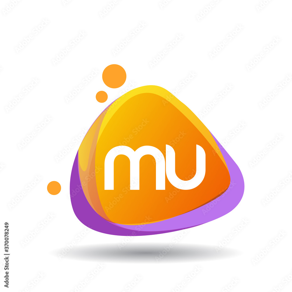 Letter MU logo in triangle splash and colorful background, letter ...