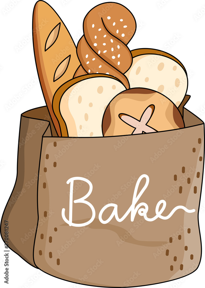 Cartoon of Artisan handmade bread bakery, Simple cute hand draw line ...
