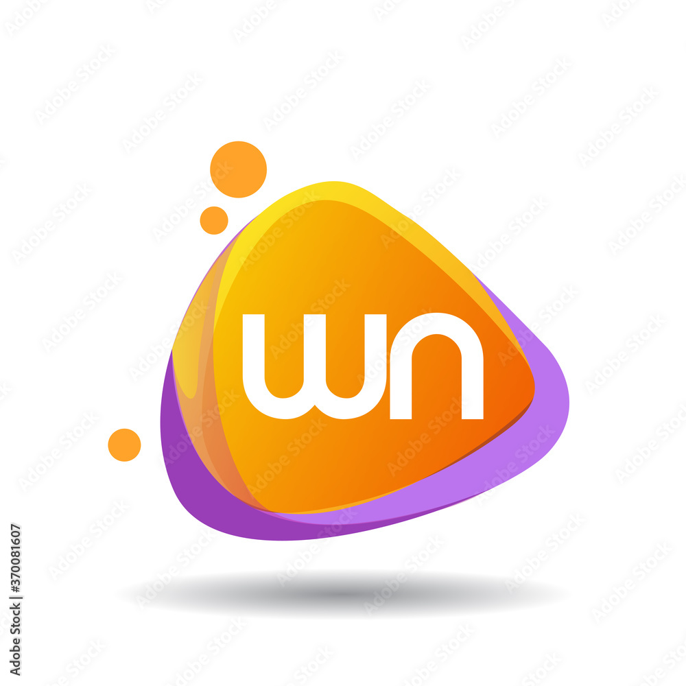 Letter WN logo in triangle splash and colorful background, letter ...