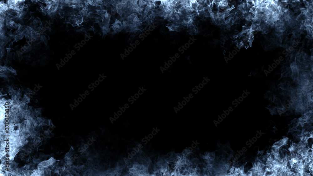 Frame of real blue fire flames burn motion smoke . Border isolated ...