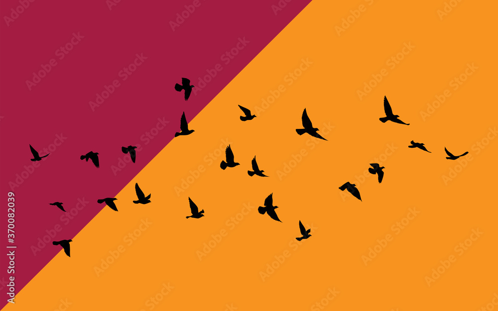 Flying birds silhouettes on white background. Vector illustration ...