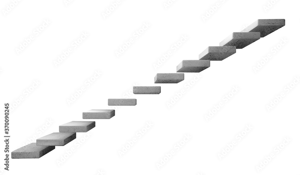 Side view architecture of concrete or bare mortar staircase isolated on ...