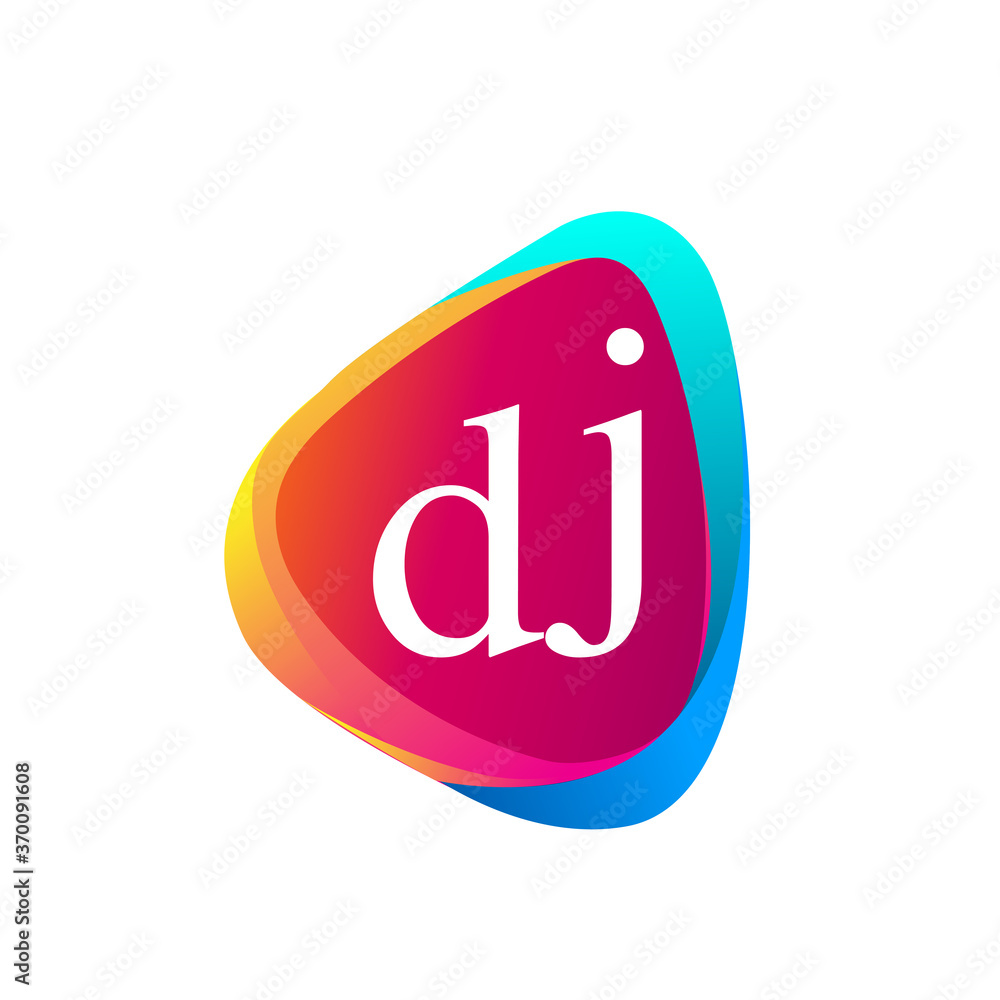 Letter DJ logo in triangle shape and colorful background, letter ...