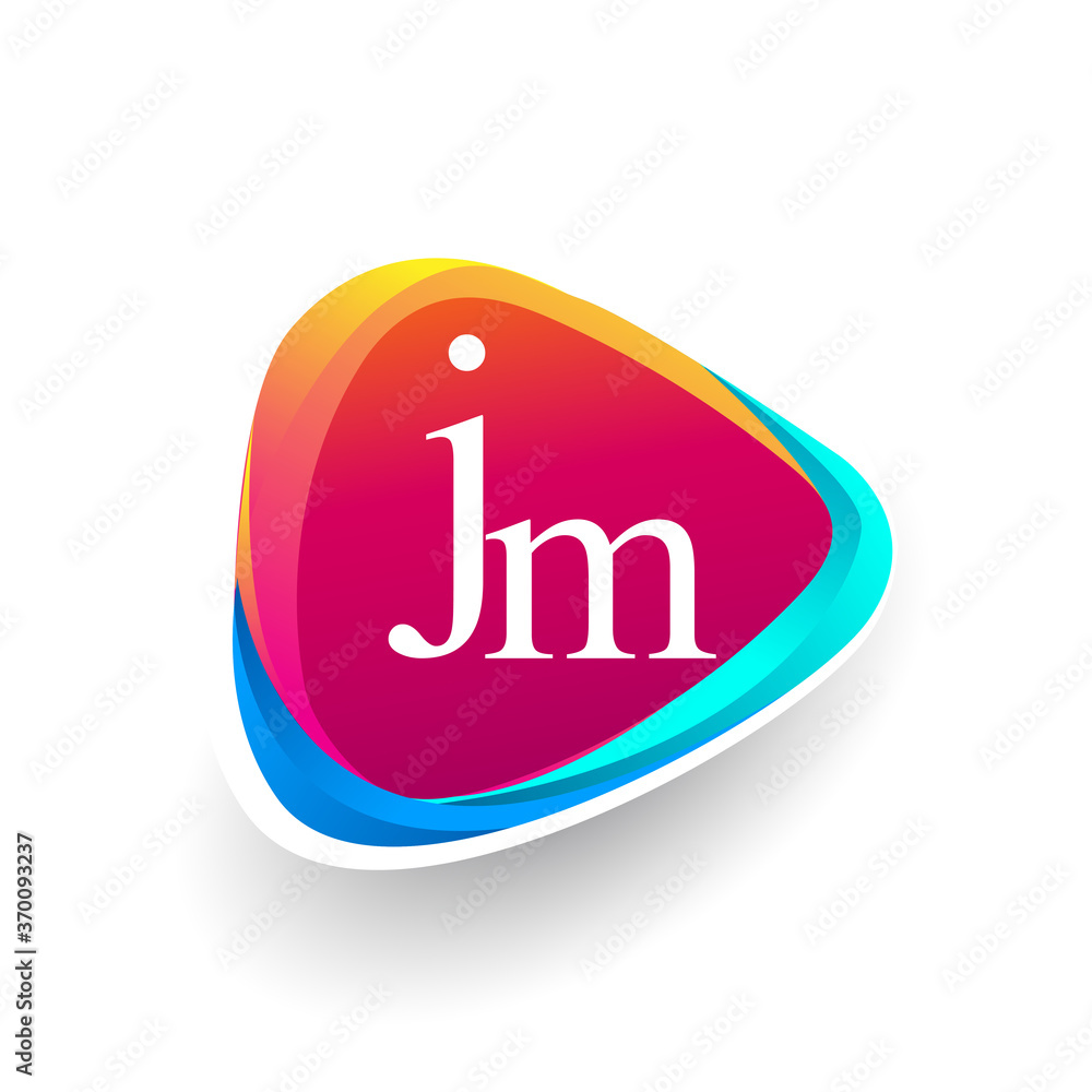 Letter JM logo in triangle shape and colorful background, letter ...