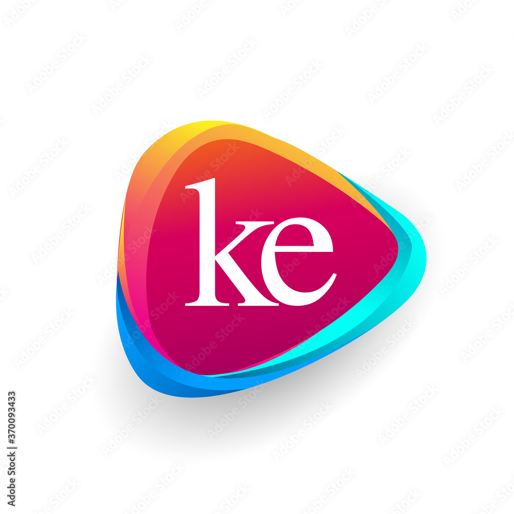 Letter KE logo in triangle shape and colorful background, letter ...