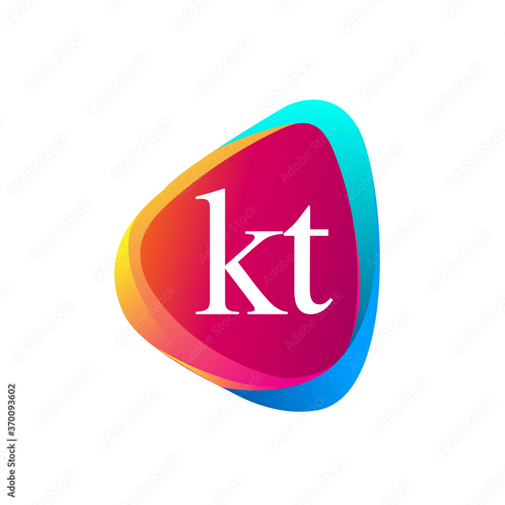 Letter KT logo in triangle shape and colorful background, letter ...