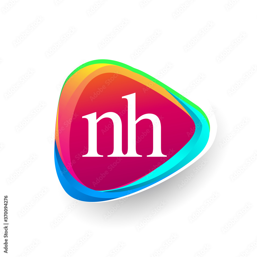 Letter NH logo in triangle shape and colorful background, letter ...