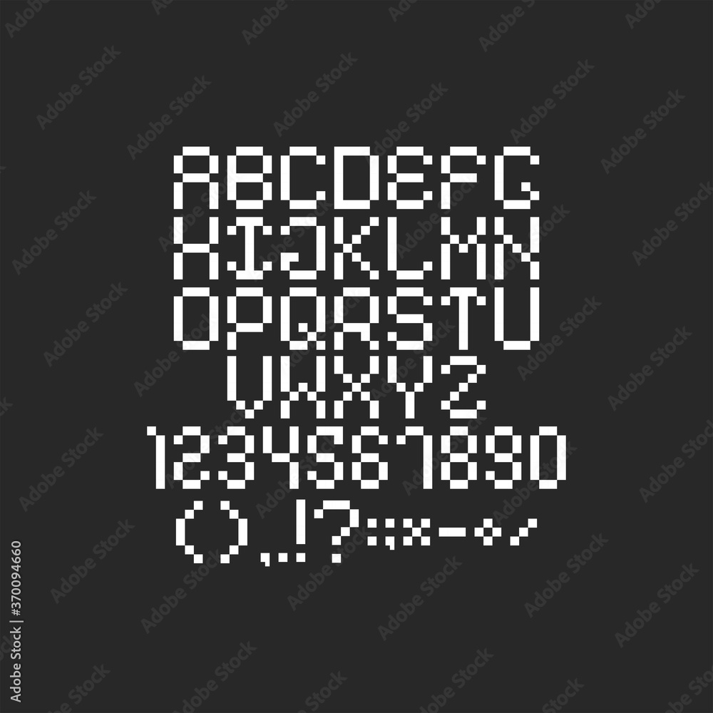 Vetor do Stock: Pixel font 8-bit style with numbers and special symbols ...