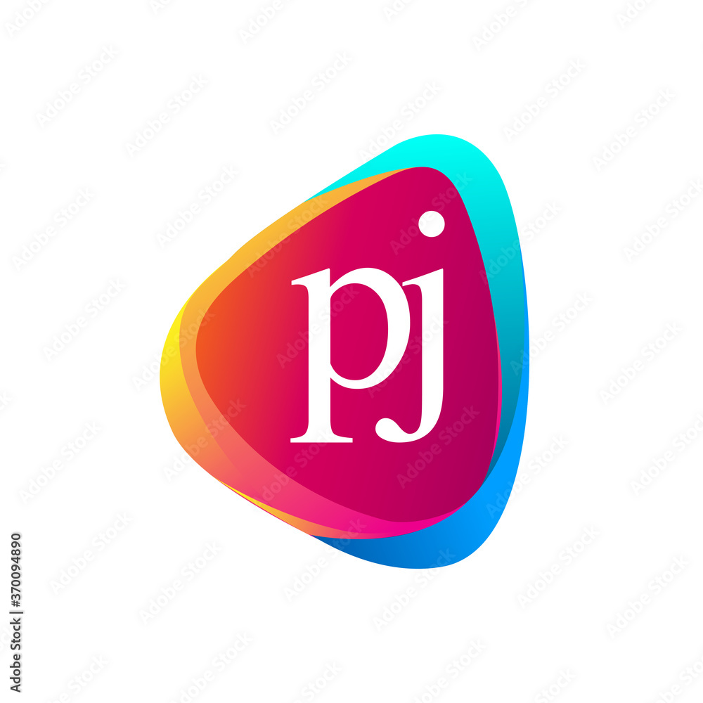 Letter PJ logo in triangle shape and colorful background, letter ...
