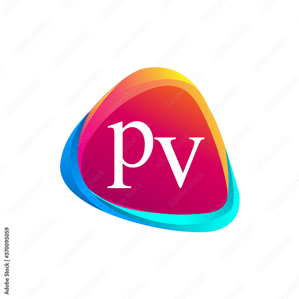 Letter PV logo in triangle shape and colorful background, letter ...