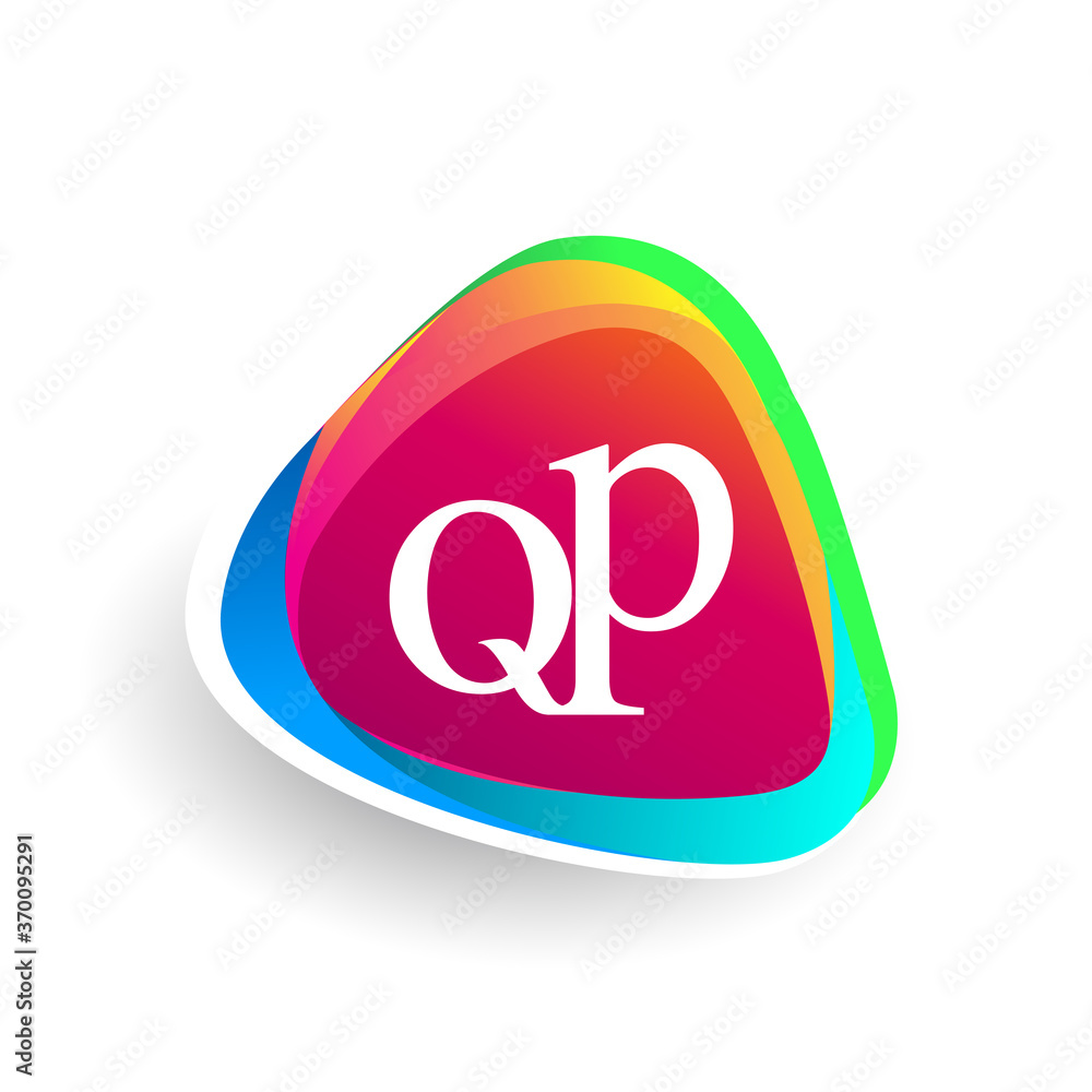 Letter QP logo in triangle shape and colorful background, letter ...