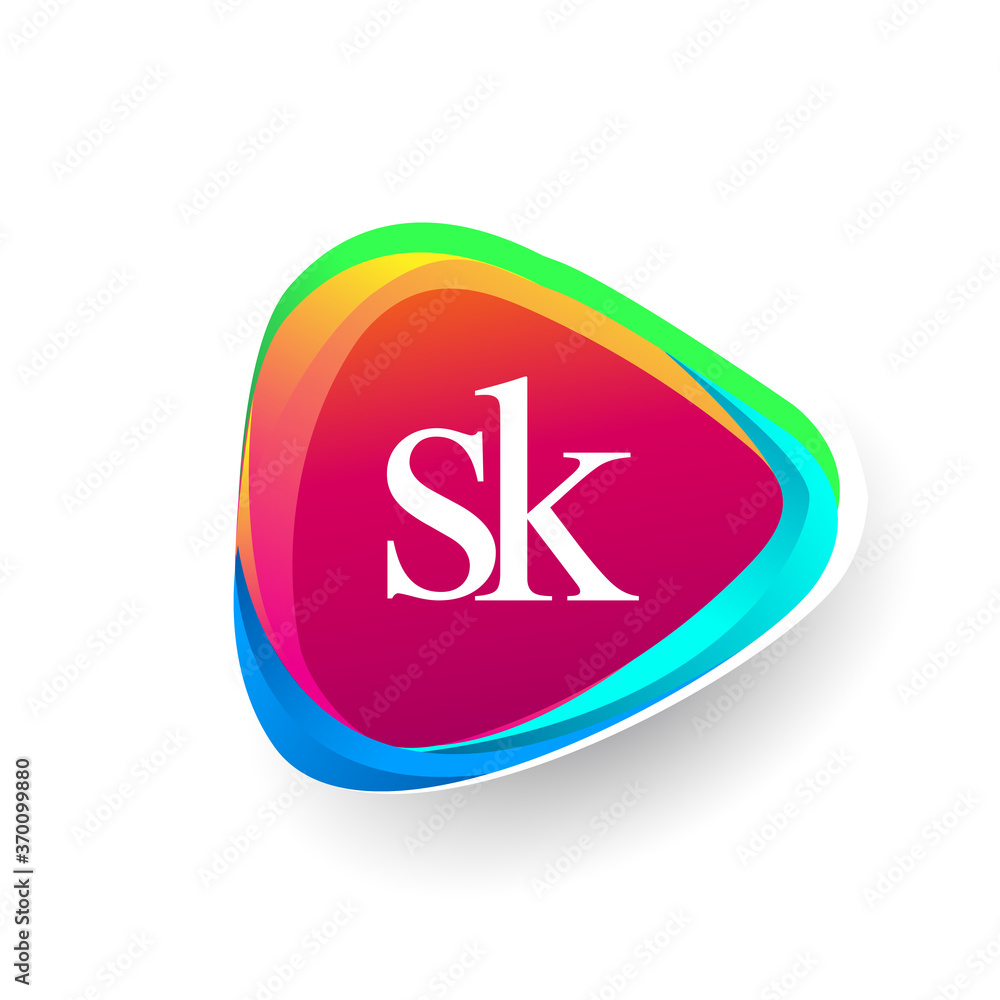 Letter SK logo in triangle shape and colorful background, letter ...