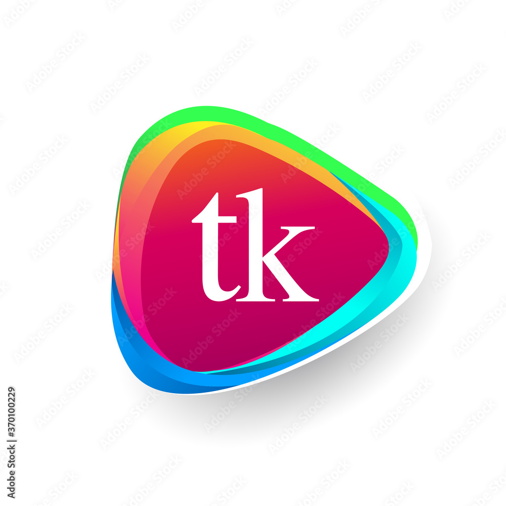 Letter TK logo in triangle shape and colorful background, letter ...