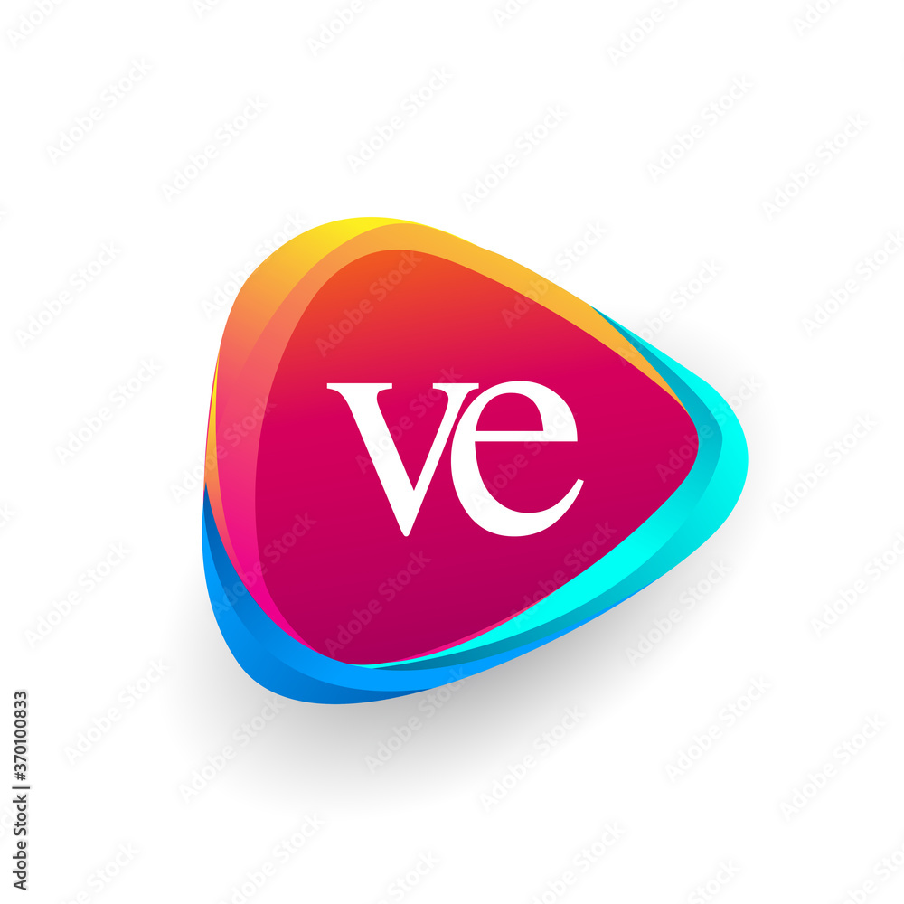 Letter VE logo in triangle shape and colorful background, letter ...