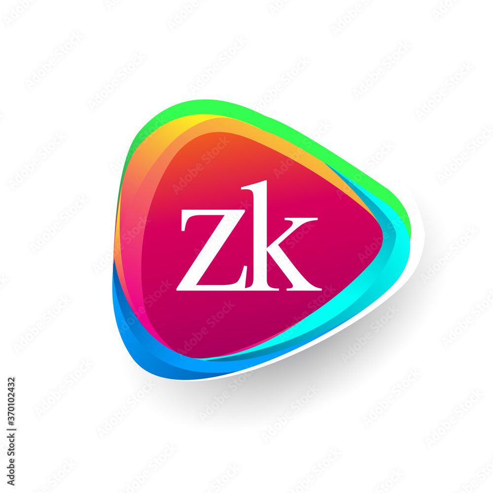 Letter ZK logo in triangle shape and colorful background, letter ...