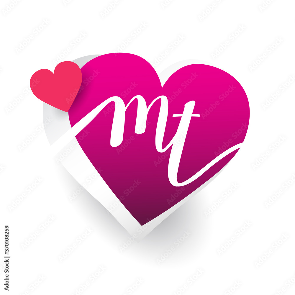initial logo letter MT with heart shape red colored, logo design for ...