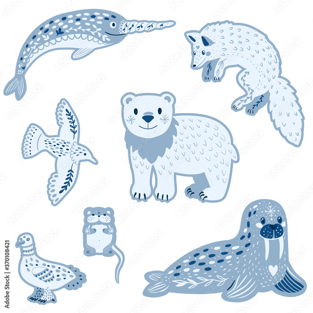 Cartoon vector illustration set of Arctic animals Stock Vector | Adobe ...