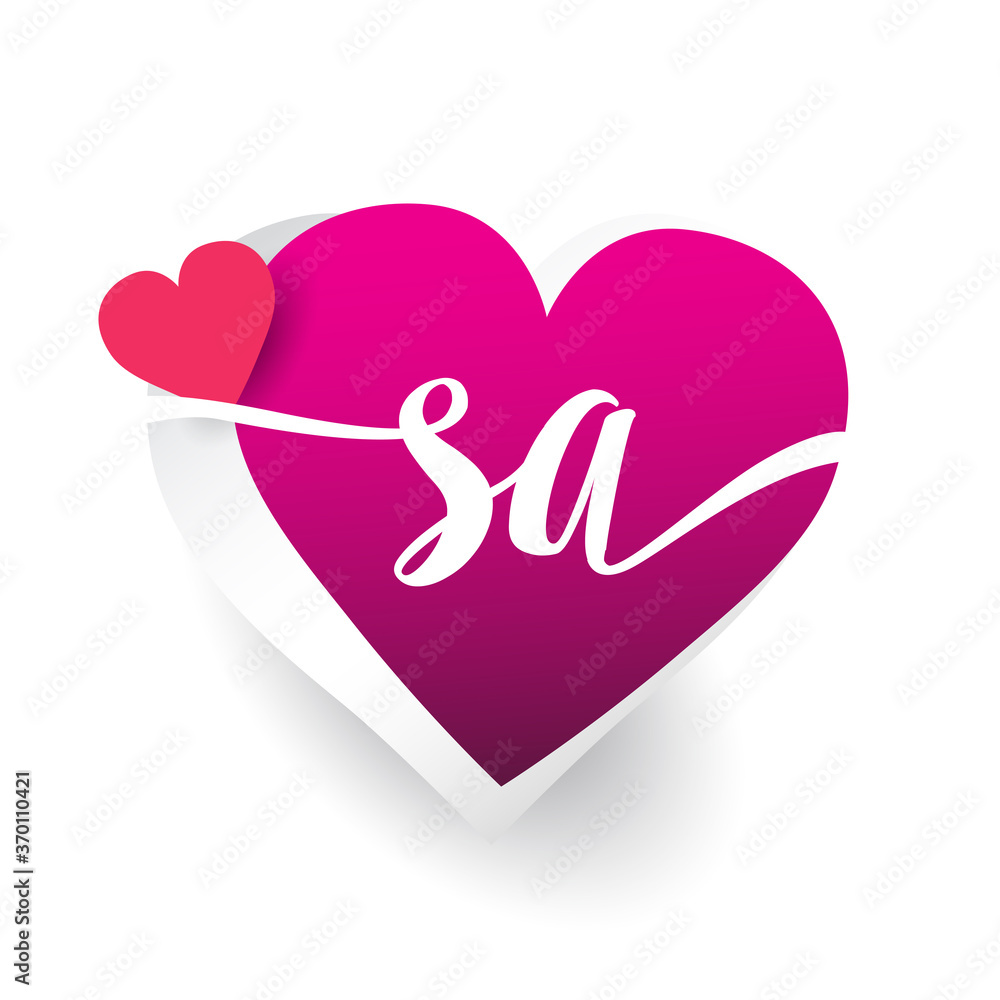 initial logo letter SA with heart shape red colored, logo design for ...