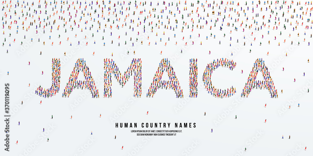 Human country name Jamaica. large group of people form to create ...