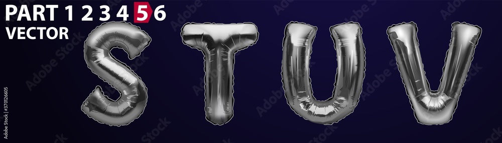 STUV silver foil letter balloons on dark background. Silver alphabet ...