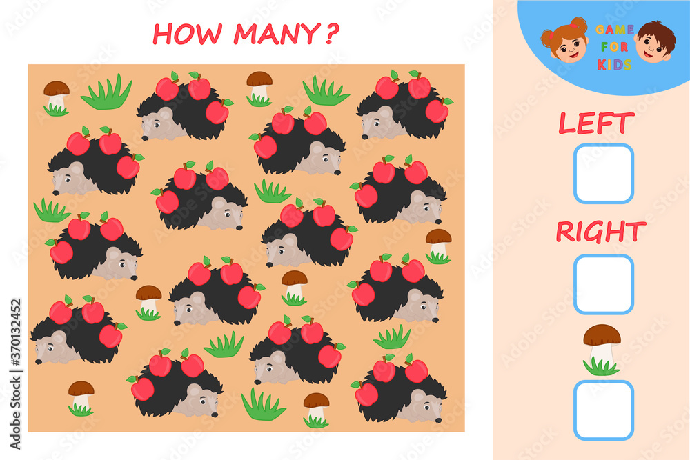 Educational game for children. Left and right. How many apples are in ...
