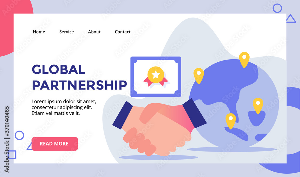Global partnership handshake background of certificate campaign for web ...