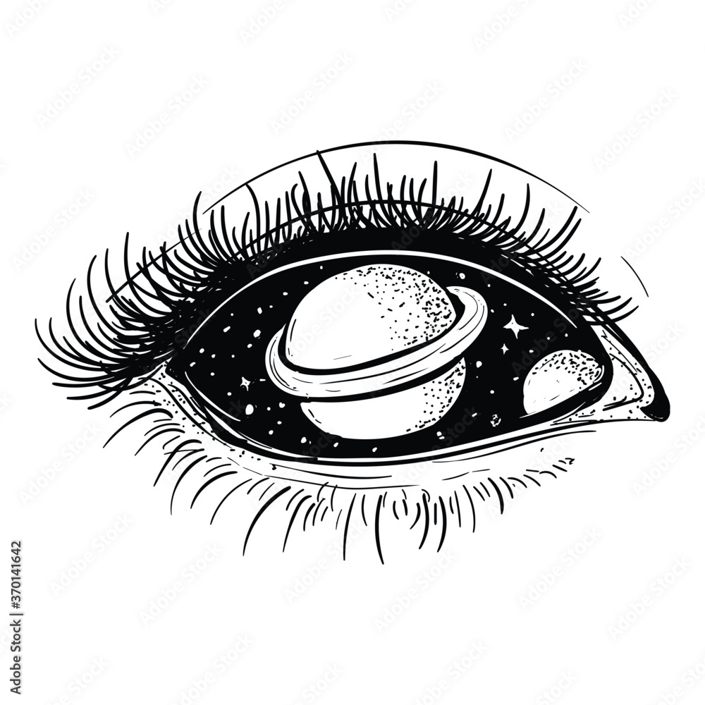 tattoo and t-shirt design black and white hand drawn space in eye ...