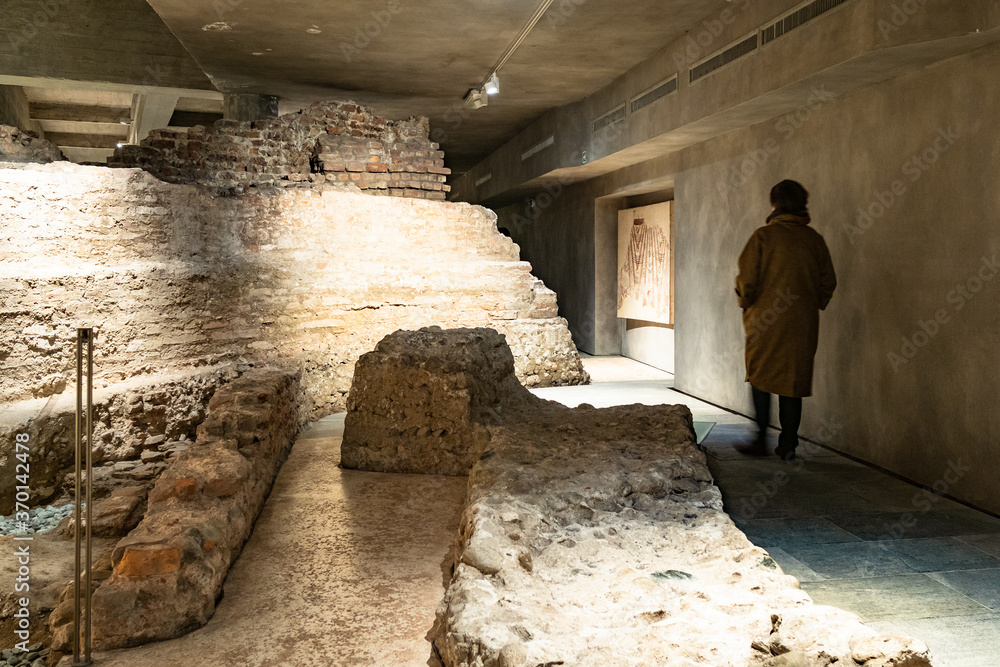 MILAN, ITALY - FEBRUARY 24, 2019: woman in archaeological area of ...
