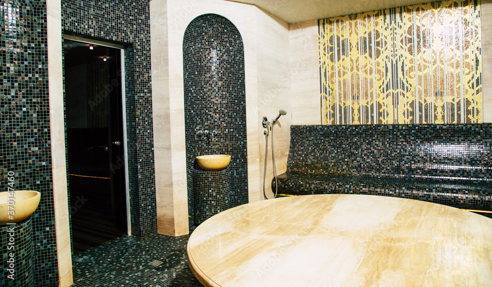 Luxury interior of a Turkish bath or sauna. Classic Turkish hammam ...