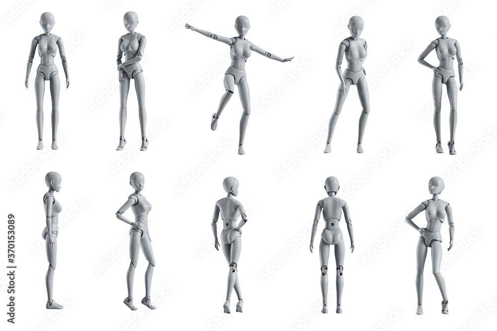 Mannequin female set model woman isolated, front view. 3D rendering ...