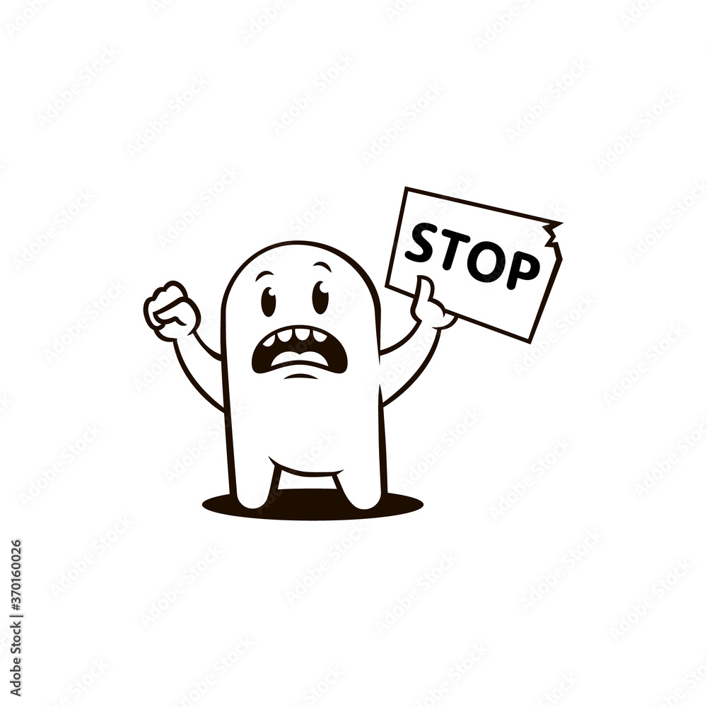 flat art black and white illustration of an outraged cartoon character ...