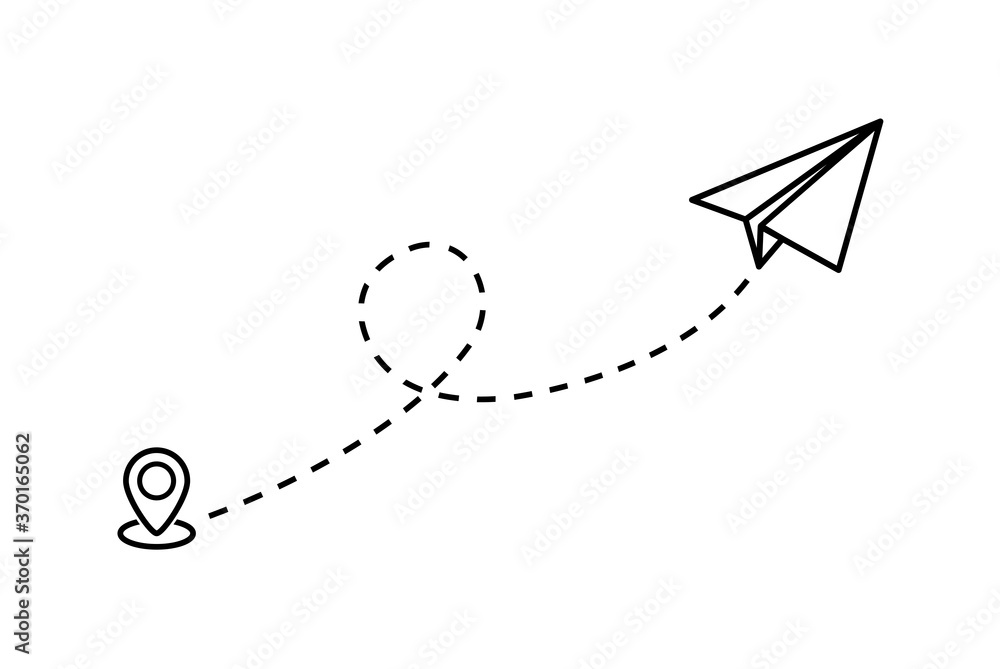 Paper airplane on a given path. Destination point. Airlines. Vector ...