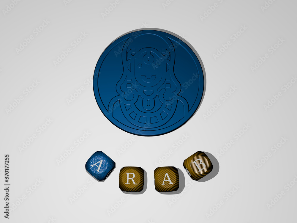 3D representation of arab with icon on the wall and text arranged by ...