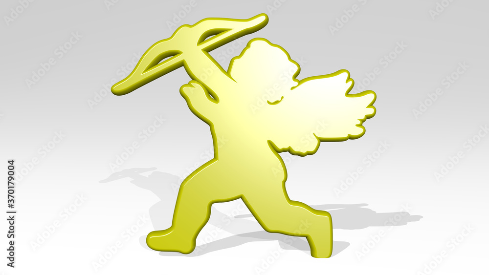 BABY ANGEL made by 3D illustration of a shiny metallic sculpture with ...